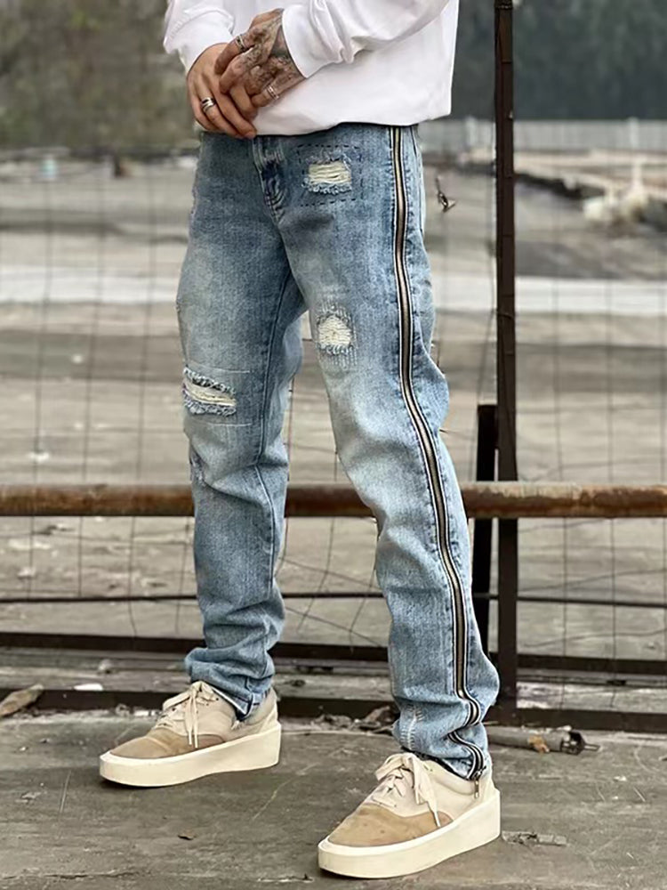 Men'S Zip Slim Ripped Jeans – OEYES